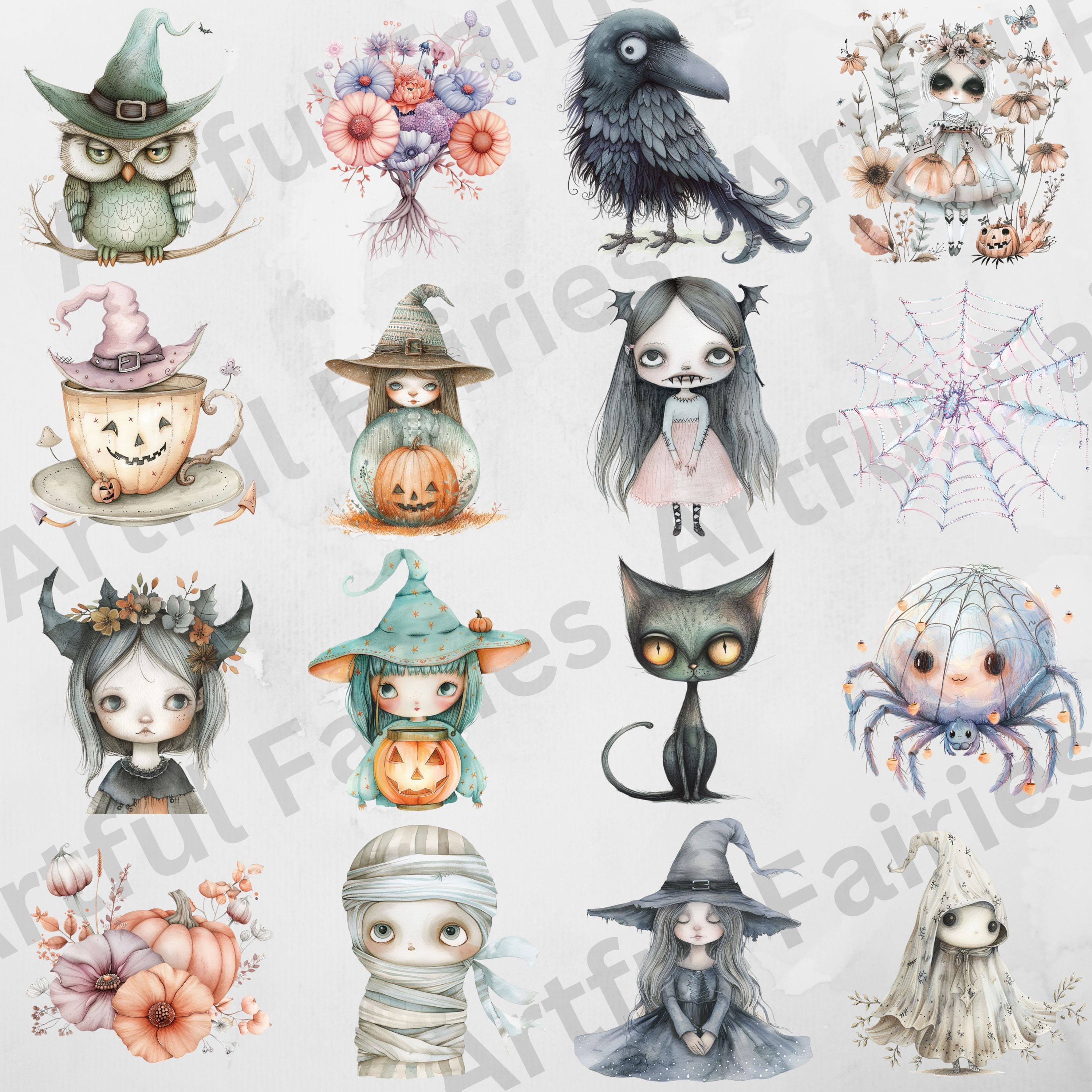 Watercolor Halloween Clipart PNG Bundle Kids Spooky PNG Pumpkin Cute ...