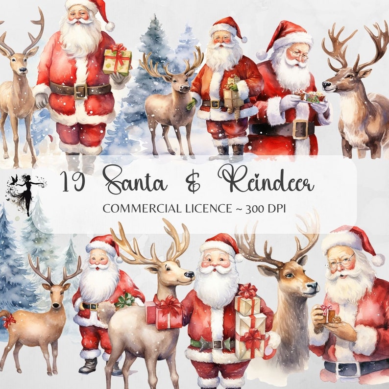 Santa Clipart Santas Reindeer PNG Santa Claus PNG Santa Little - Etsy