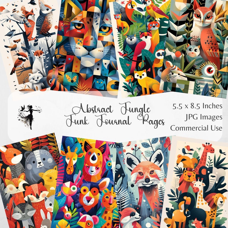 Abstract Jungle Junk Journal Pages Journal Kit Animals Junk Journal ...