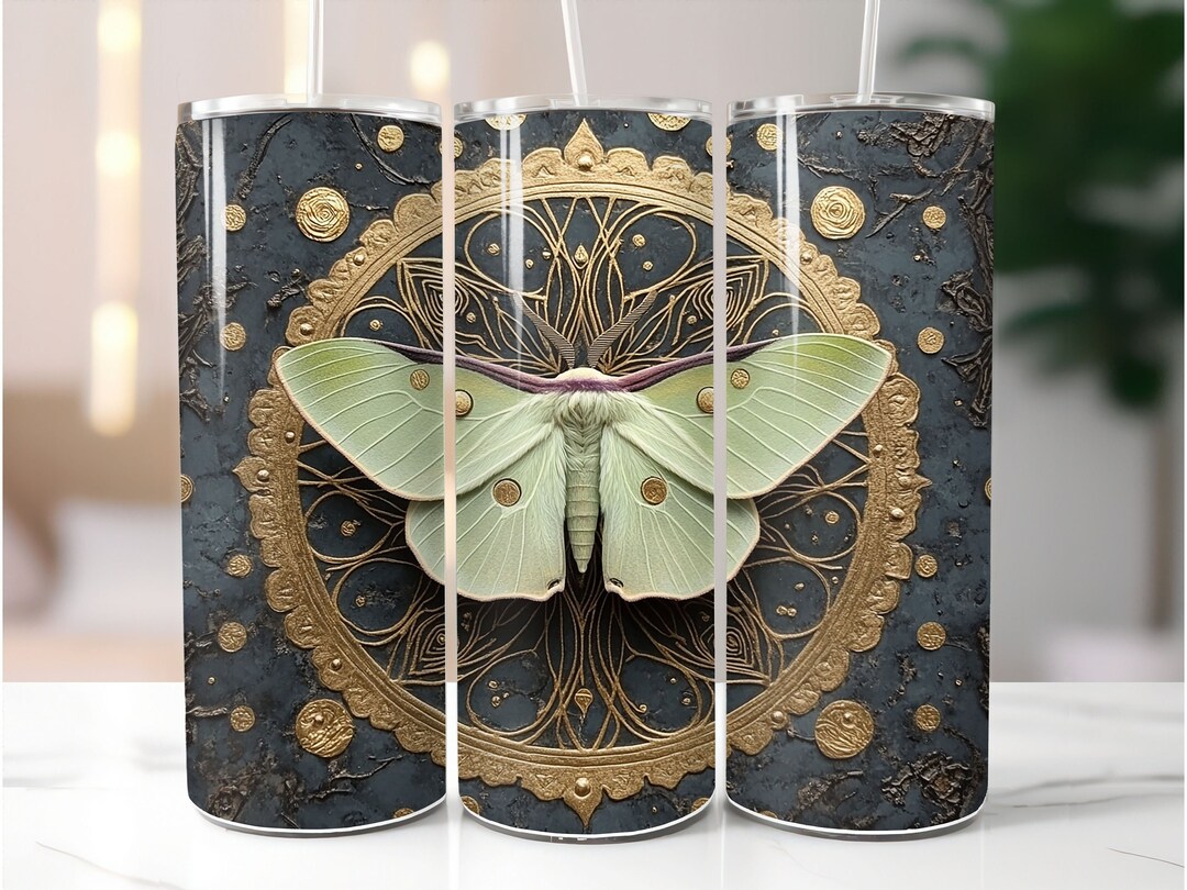 3D Luna Moth Tumbler Wrap Gothic Witchy 20oz Skinny Tumbler PNG Magical ...