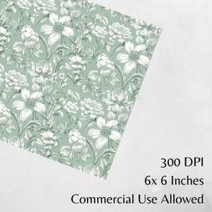 Sage Green Toile Seamless Pattern Digital Paper Floral Fauna Background ...