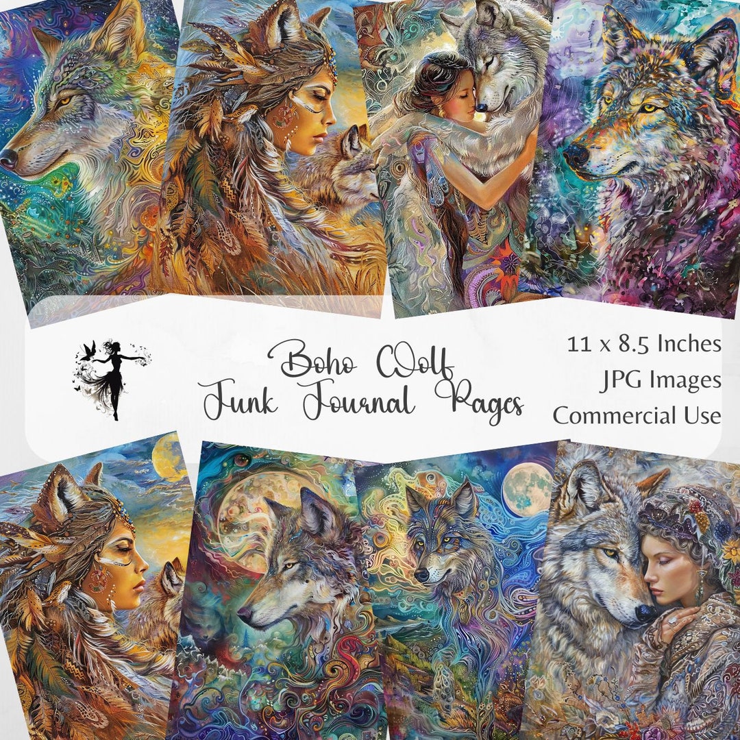 Boho Wolf Junk Journal Pages Journal Kit Shaman Junk Journal Paper Pack ...