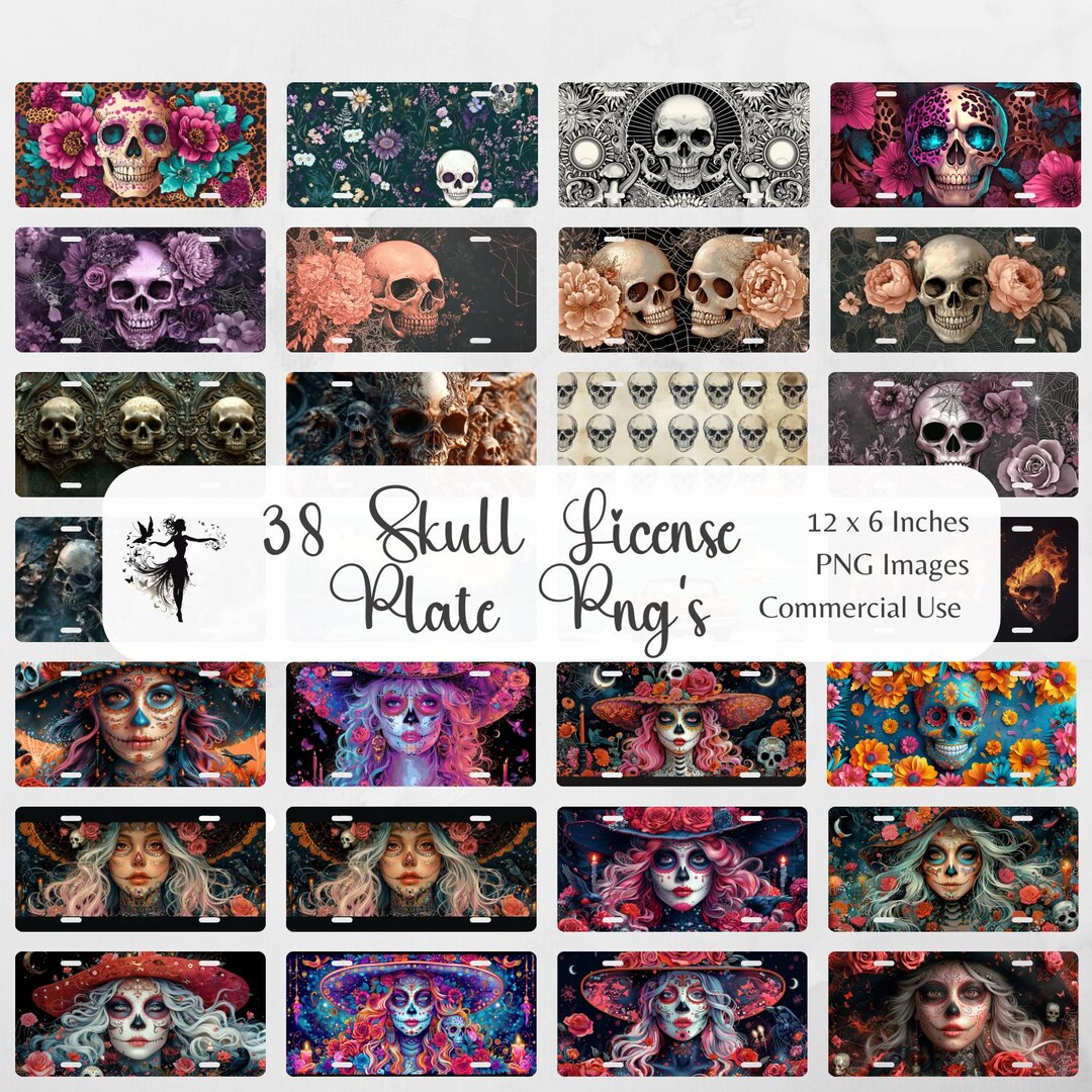 Skull License Plate PNG Bundle Skulls Design Cute Front License Plate ...