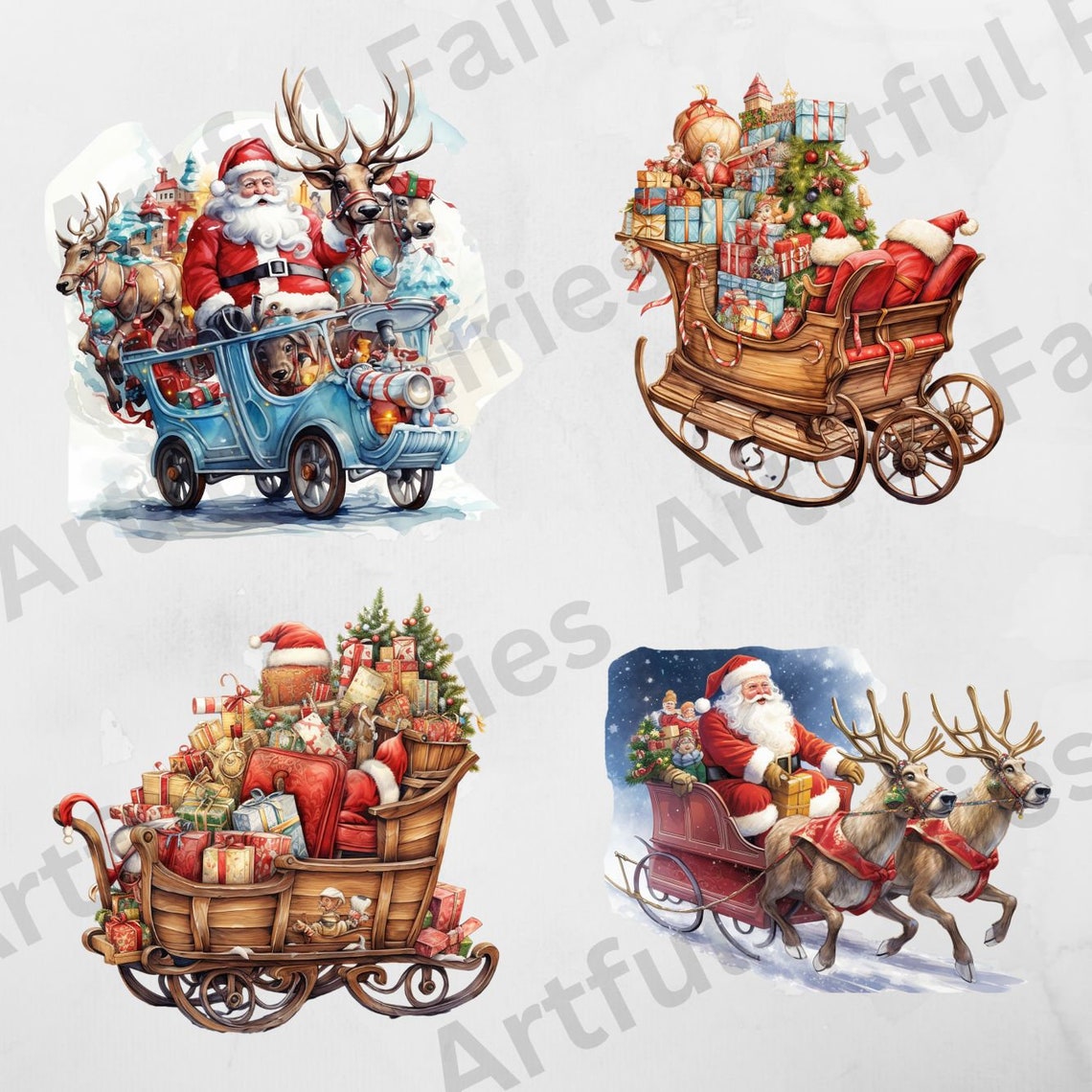 Santa Sleigh Clipart Santa Clause Sleigh Santa Claus PNG Santa Reindeer ...