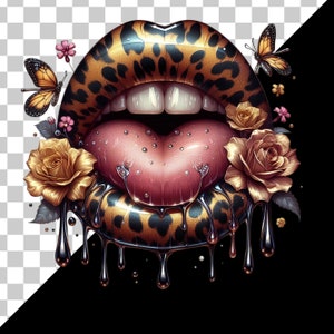 Leopard Print Lips PNG Sublimation Design DTF Lip Print Dripping Lips ...