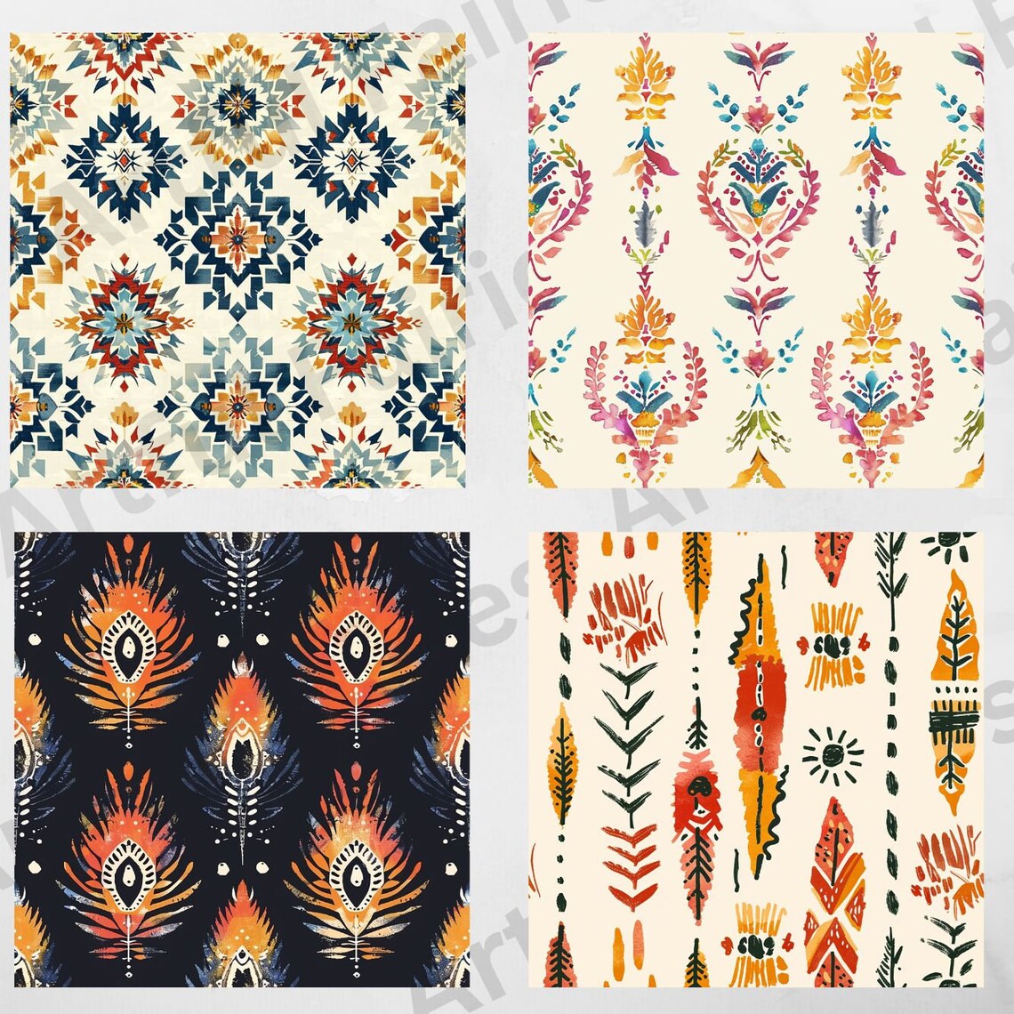 Boho Seamless Pattern Digital Paper Bohemian Backgrounds Tribal ...