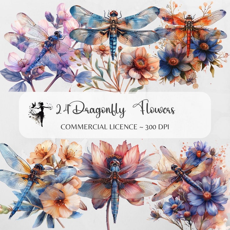 Dragonfly PNG Cute Dragonflies Flowers Clipart Garden Sublimation Designs Scrapbook Paper Junk ...