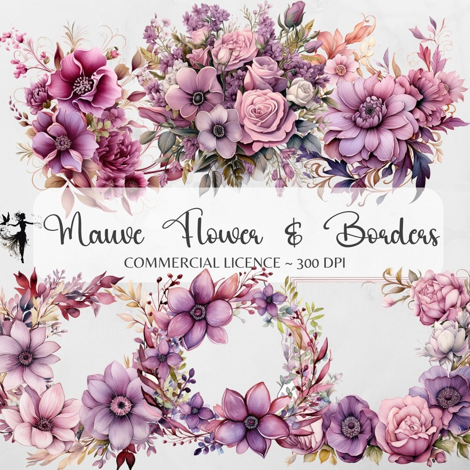 Lilac Watercolor Floral Clipart Flower Border PNG Floral Borders PNG ...