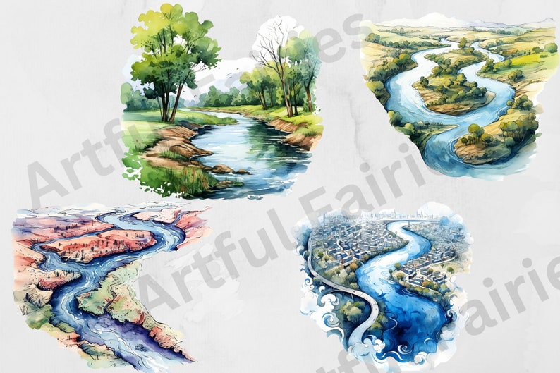 Watercolor River Clipart Nature Clipart Hiking Clipart Forest - Etsy