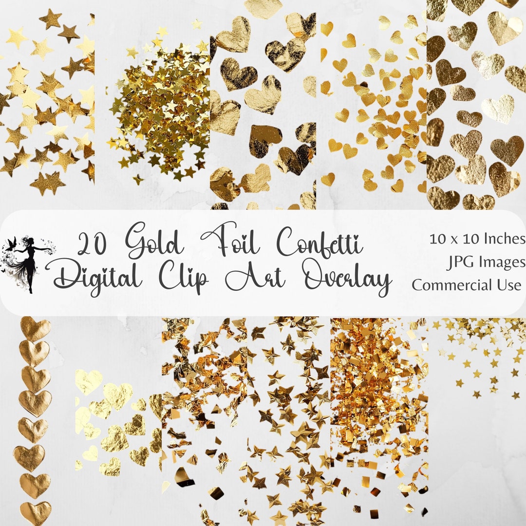 Gold Foil Confetti Digital Clip Art Overlay, Polka Dot Glitter Metallic ...