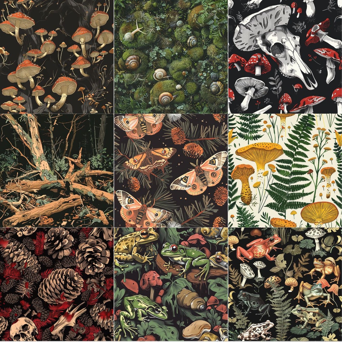 Goblincore Seamless Pattern Digital Paper Backgrounds Forest Witchy ...