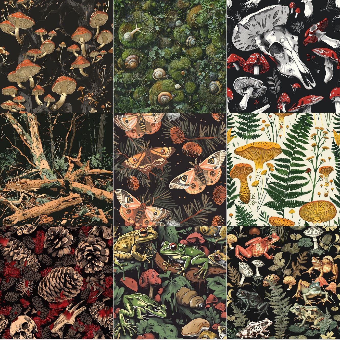 Goblincore Seamless Pattern Digital Paper Backgrounds Forest Witchy ...