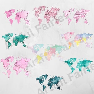 World Map Clipart Pastel Earth Watercolor Maps PNG Printable World Map ...