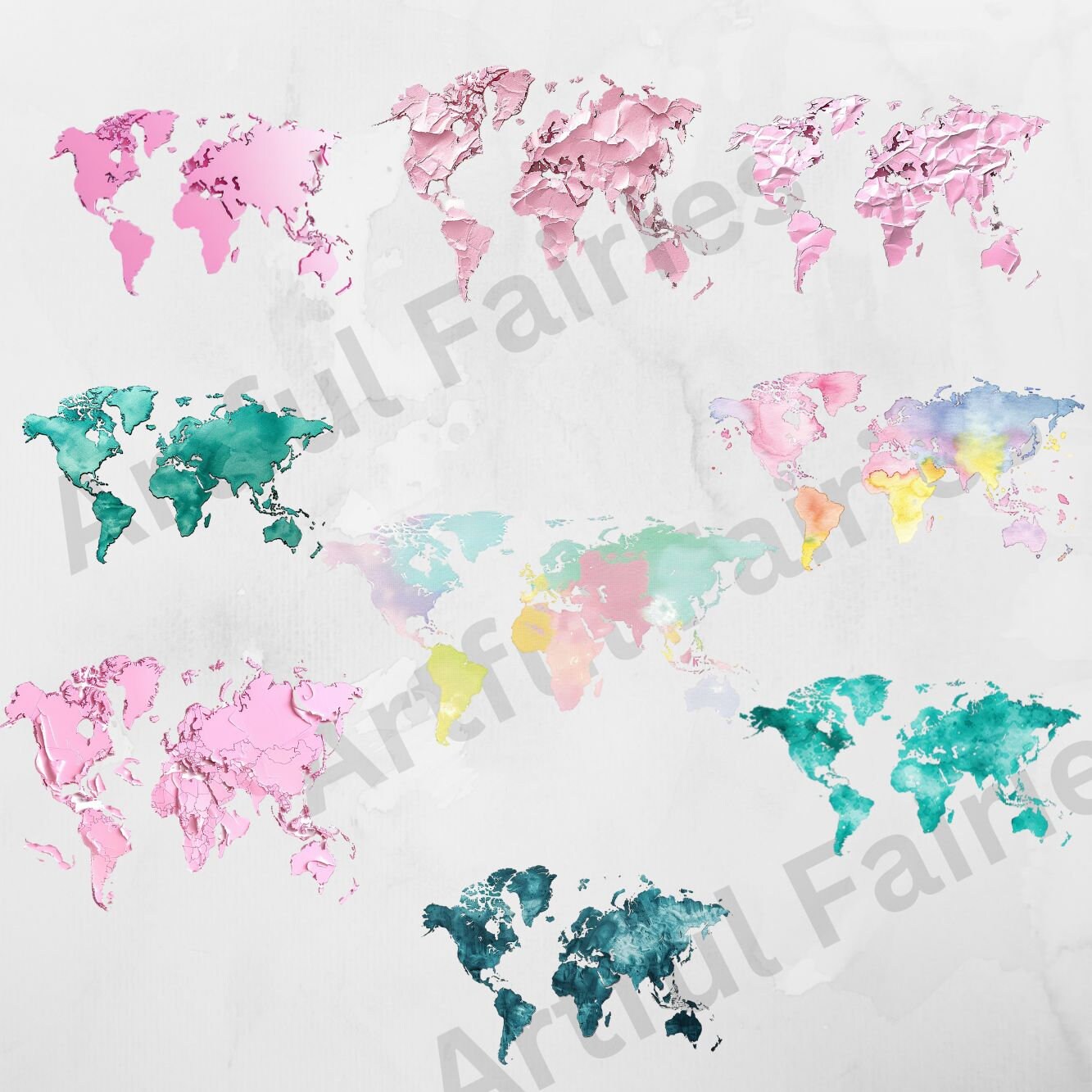 World Map Clipart Pastel Earth Watercolor Maps PNG Printable World Map ...