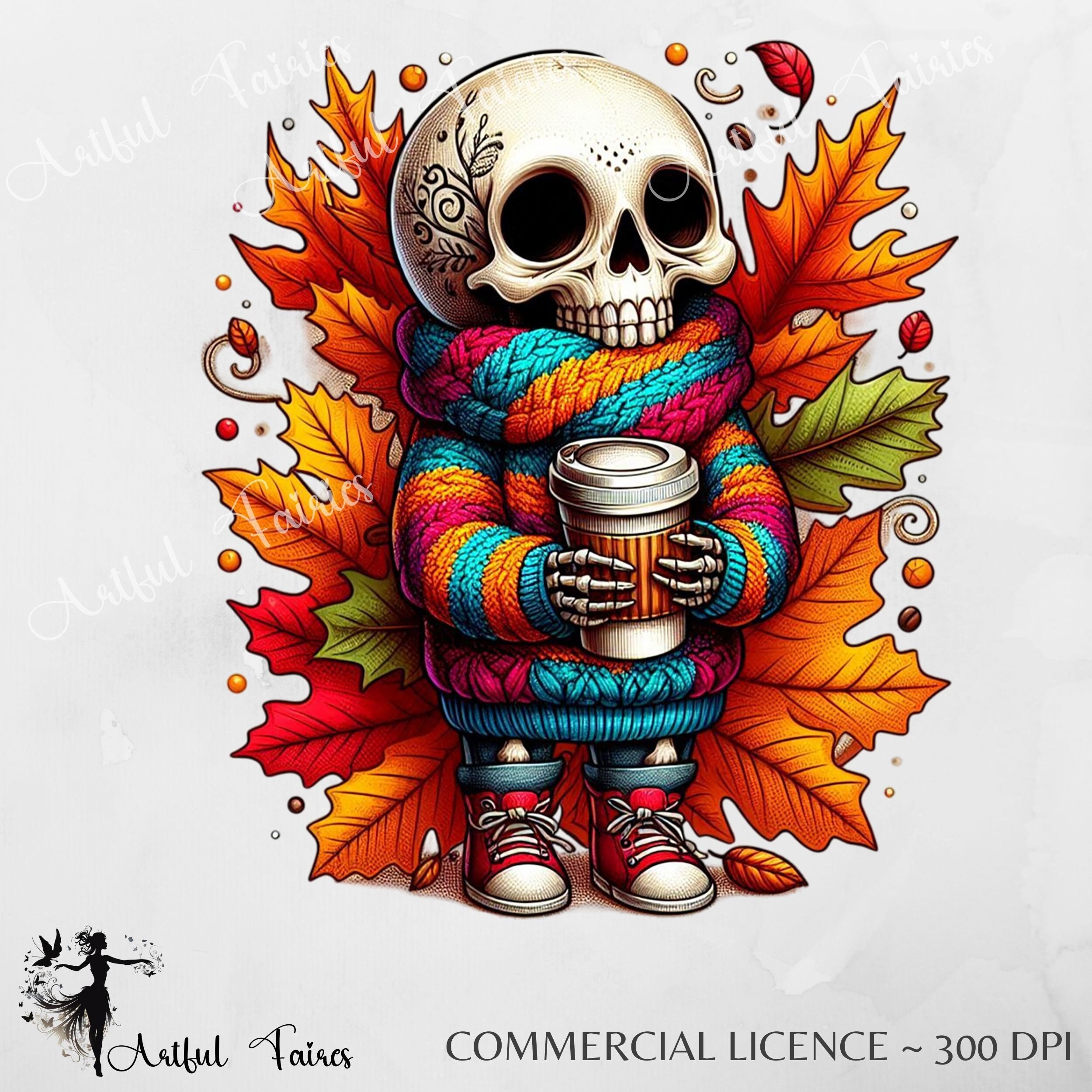 Cute Fall Skeleton PNG Halloween Coffee Clipart Spooky Autumn ...