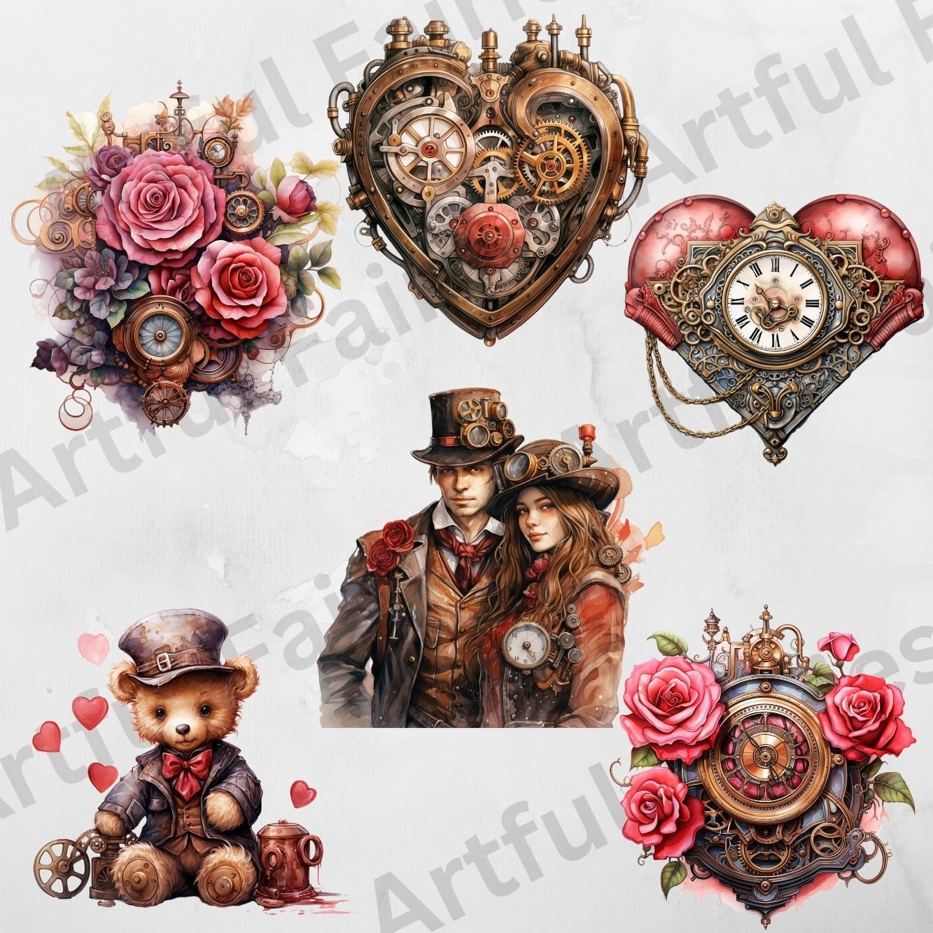 Steampunk Valentine Clipart Watercolor Steampunk Clipart - Etsy
