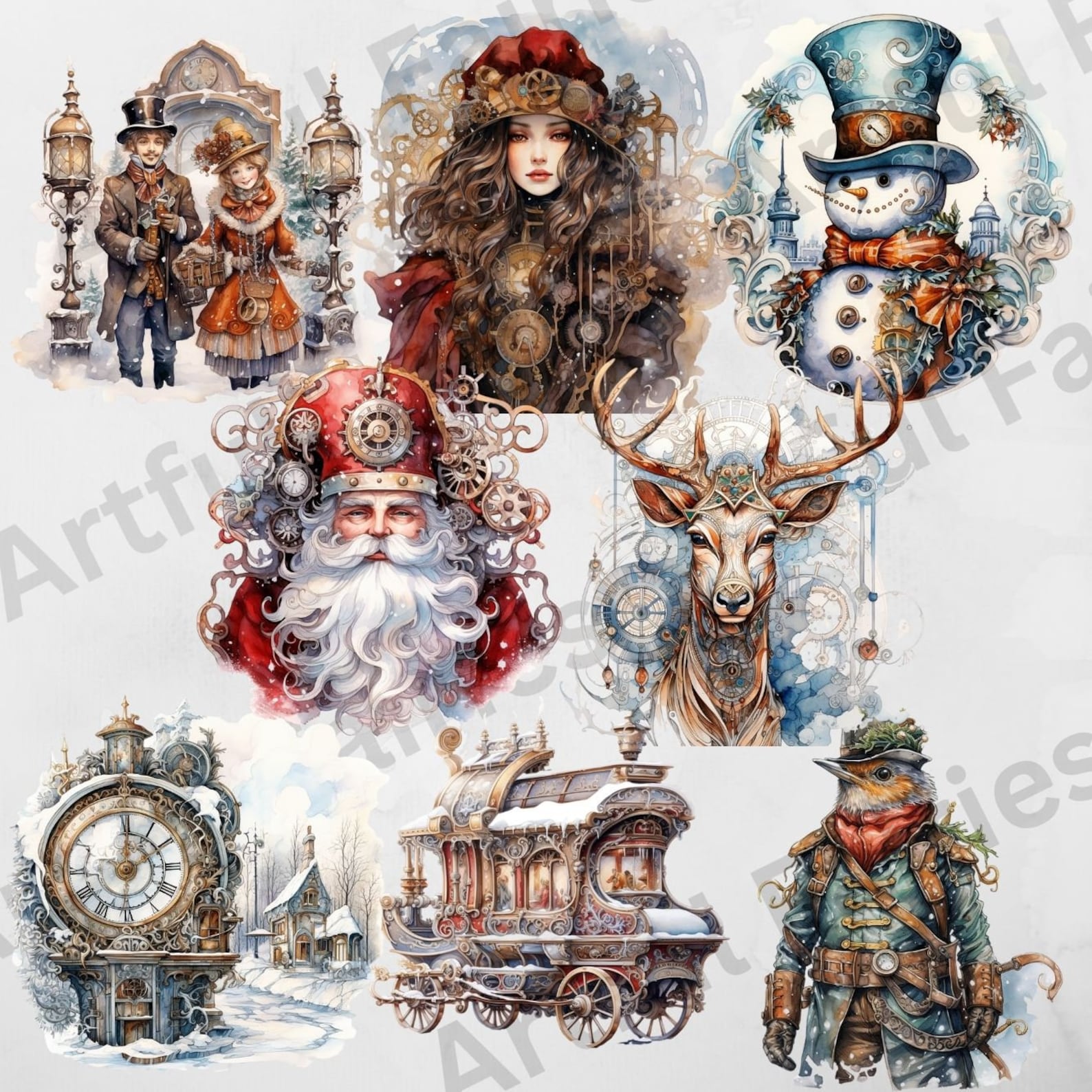 Steampunk Christmas Clipart Watercolor Steampunk Clipart Steampunk ...
