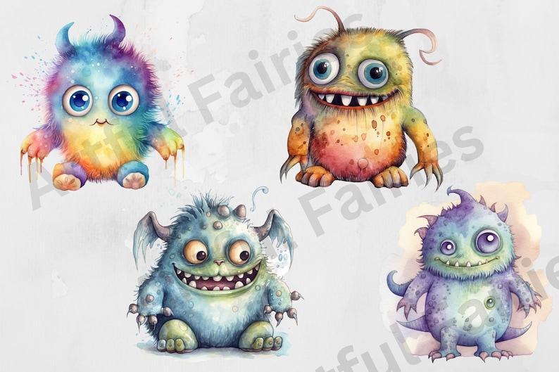 Cute Monster Clipart Monsters Watercolour Clipart Bundle PNG - Etsy