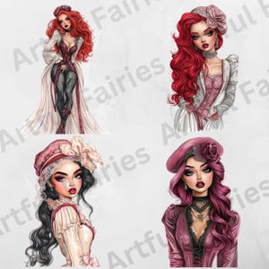 Victorian Edwardian Girl Chibi Clipart PNG, Fashion Clipart, Vintage ...