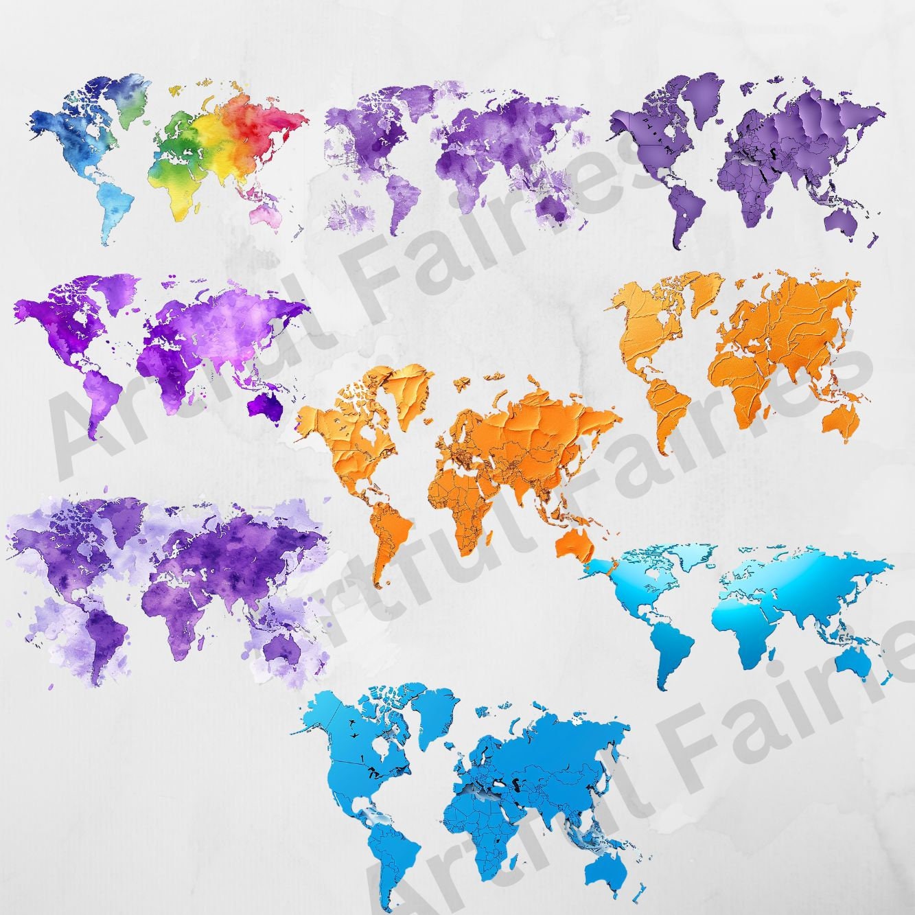 World Map Clipart Pastel Earth Watercolor Maps PNG Printable World Map ...