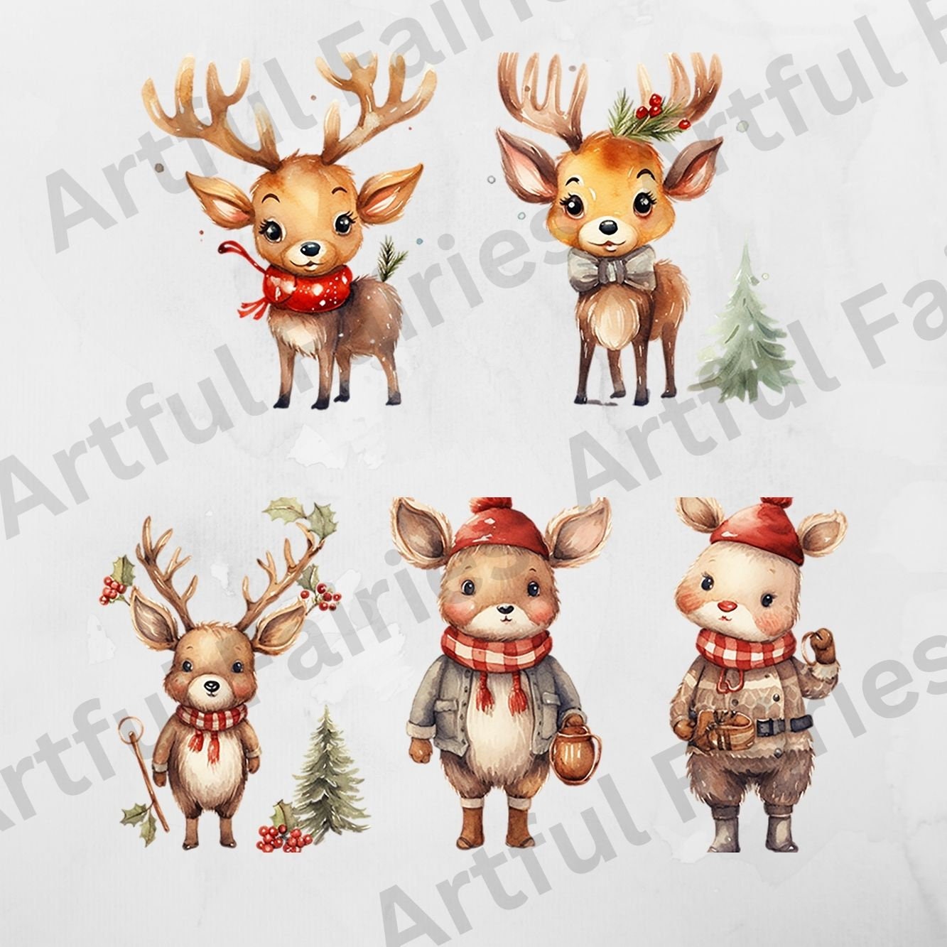 Reindeer PNG Watercolor Reindeer Clipart Cute Reindeer - Etsy