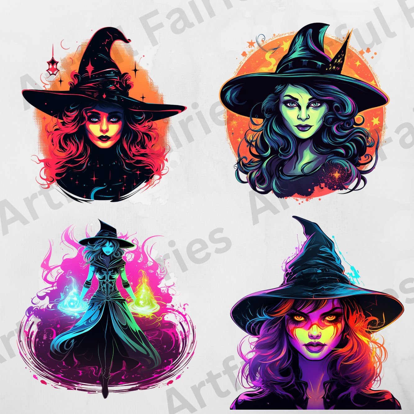 Witch Clipart Witchy PNG Neon Halloween Stickers Sublimation Design ...