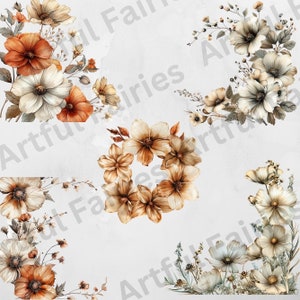 Neutral Floral Corners Clipart Neutral Flower Borders PNG Beige Digital ...