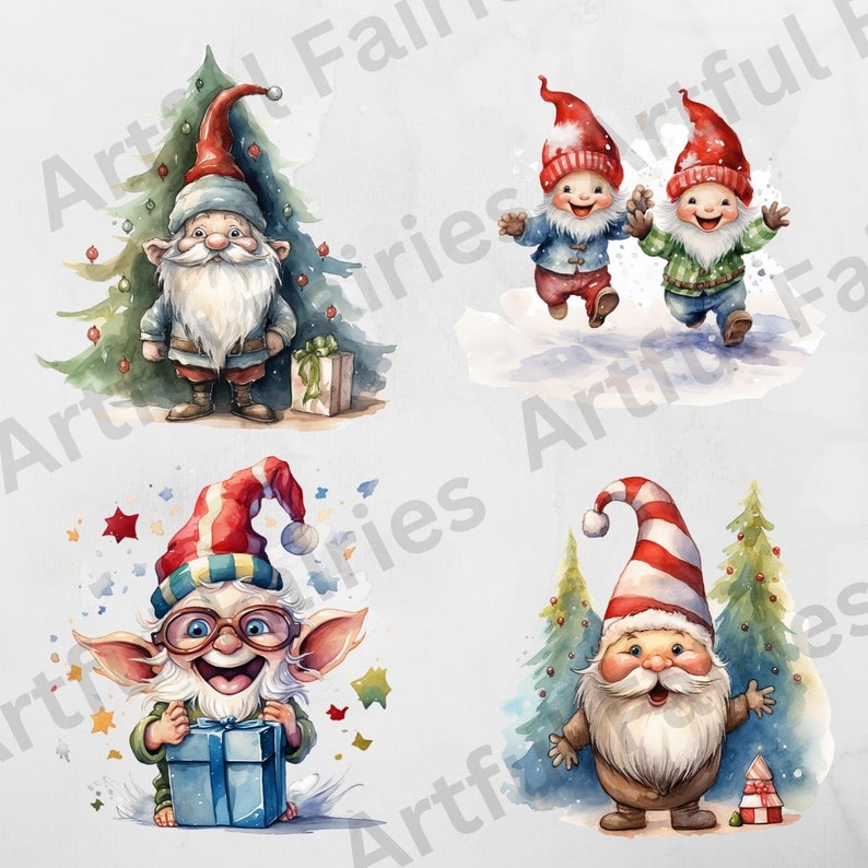Christmas Gnome Clipart Watercolor Christmas Gnomes PNG - Etsy