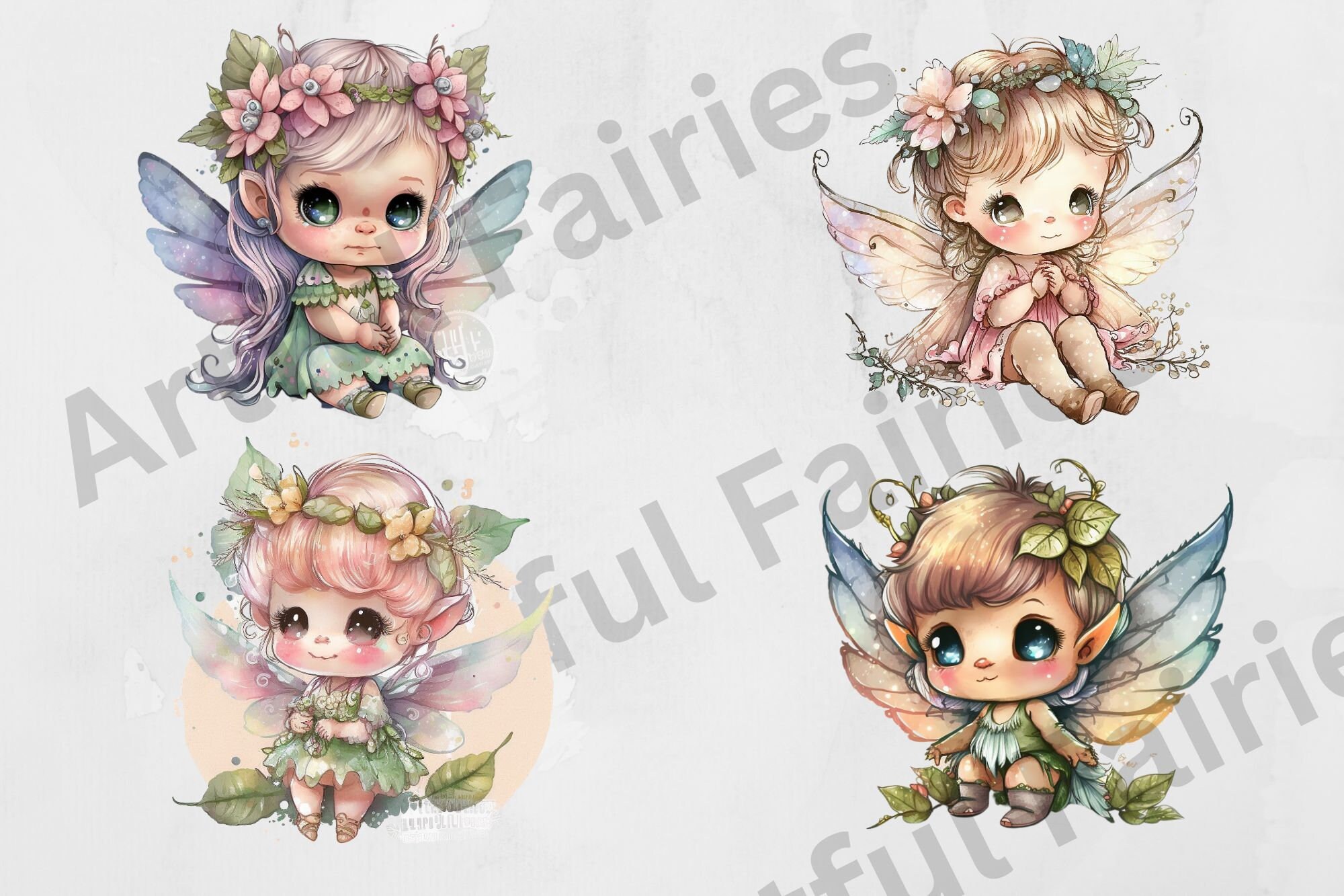 Cute Watercolor Fairies Chibi Fairies Chibi Clipart Little Fairy Cute ...