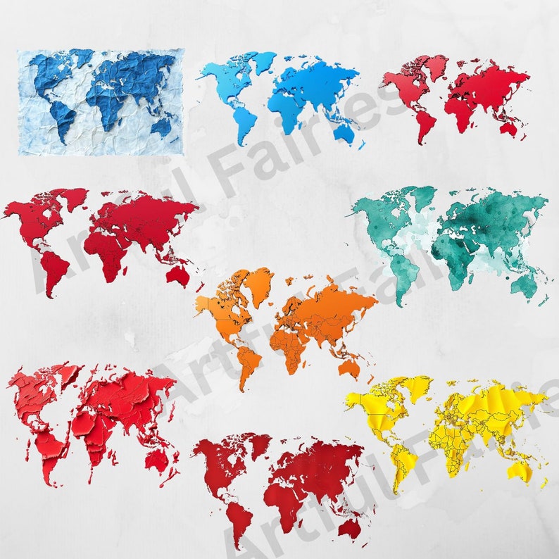 World Map Clipart Pastel Earth Watercolor Maps PNG Printable World Map ...