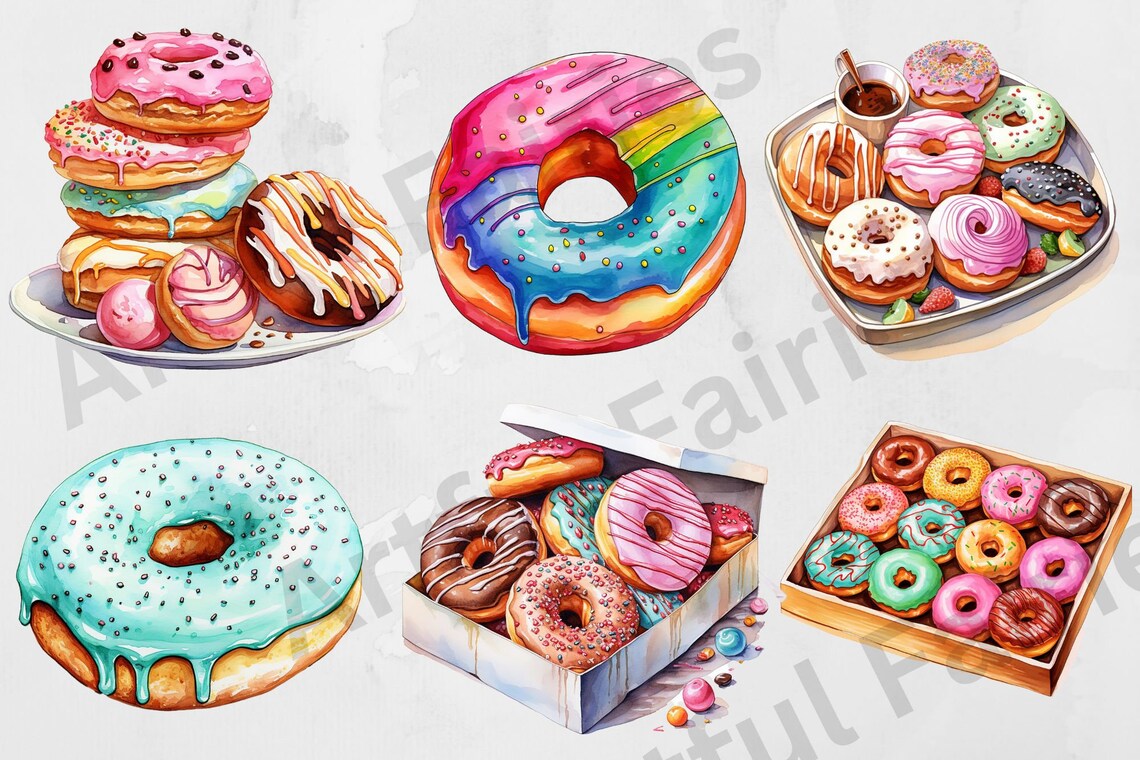 Donut Clipart Donut PNG Donuts PNG Food Clipart Rainbow - Etsy UK