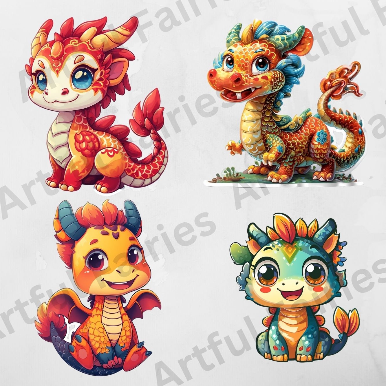 Year of the Dragon Clipart Cute Chibi Dragon Kawaii Baby Chinese New ...