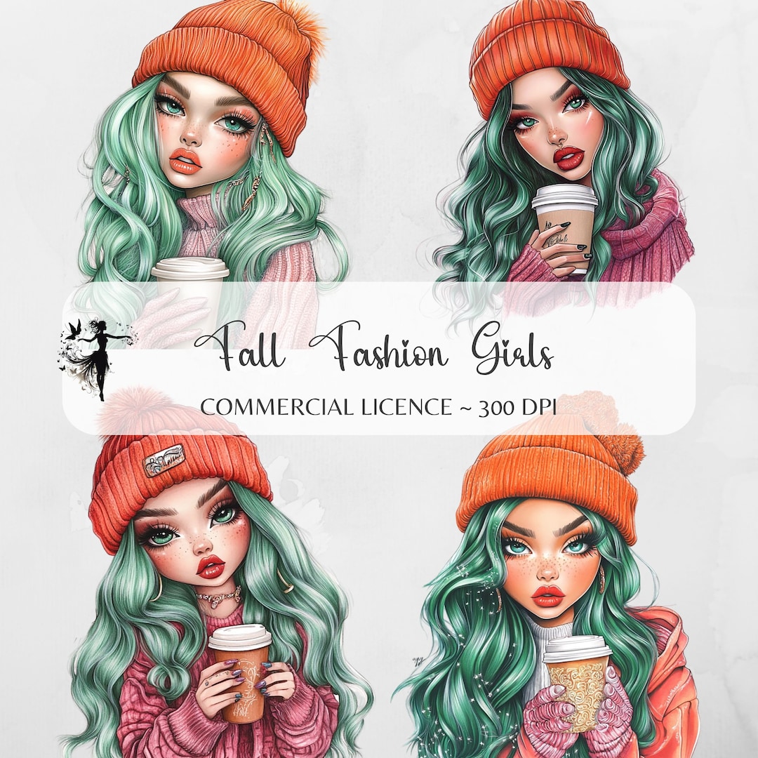 Cute Fall Girl Clipart Bundle Coffee Autumn Fashion Girl Doll Clipart ...