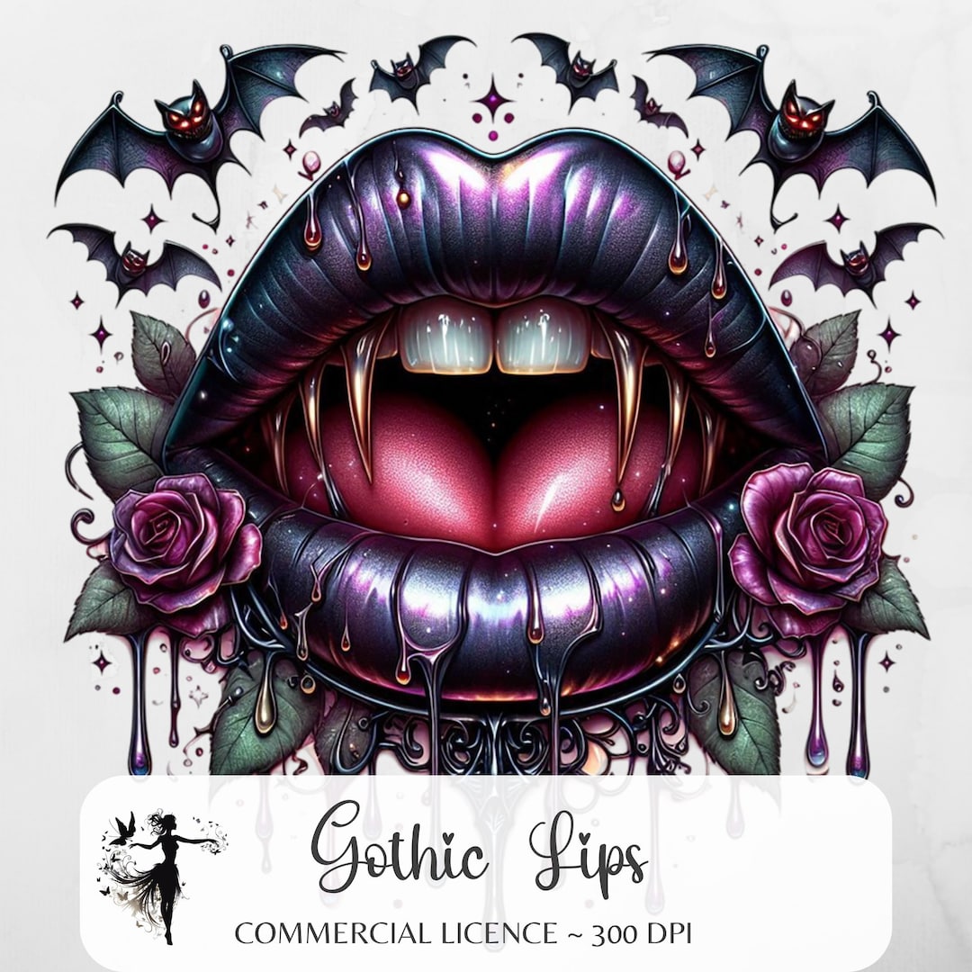 Gothic Lips PNG Sublimation Design Halloween DTF Lip Print Clipart Tumbler Wrap Shirt Digital ...