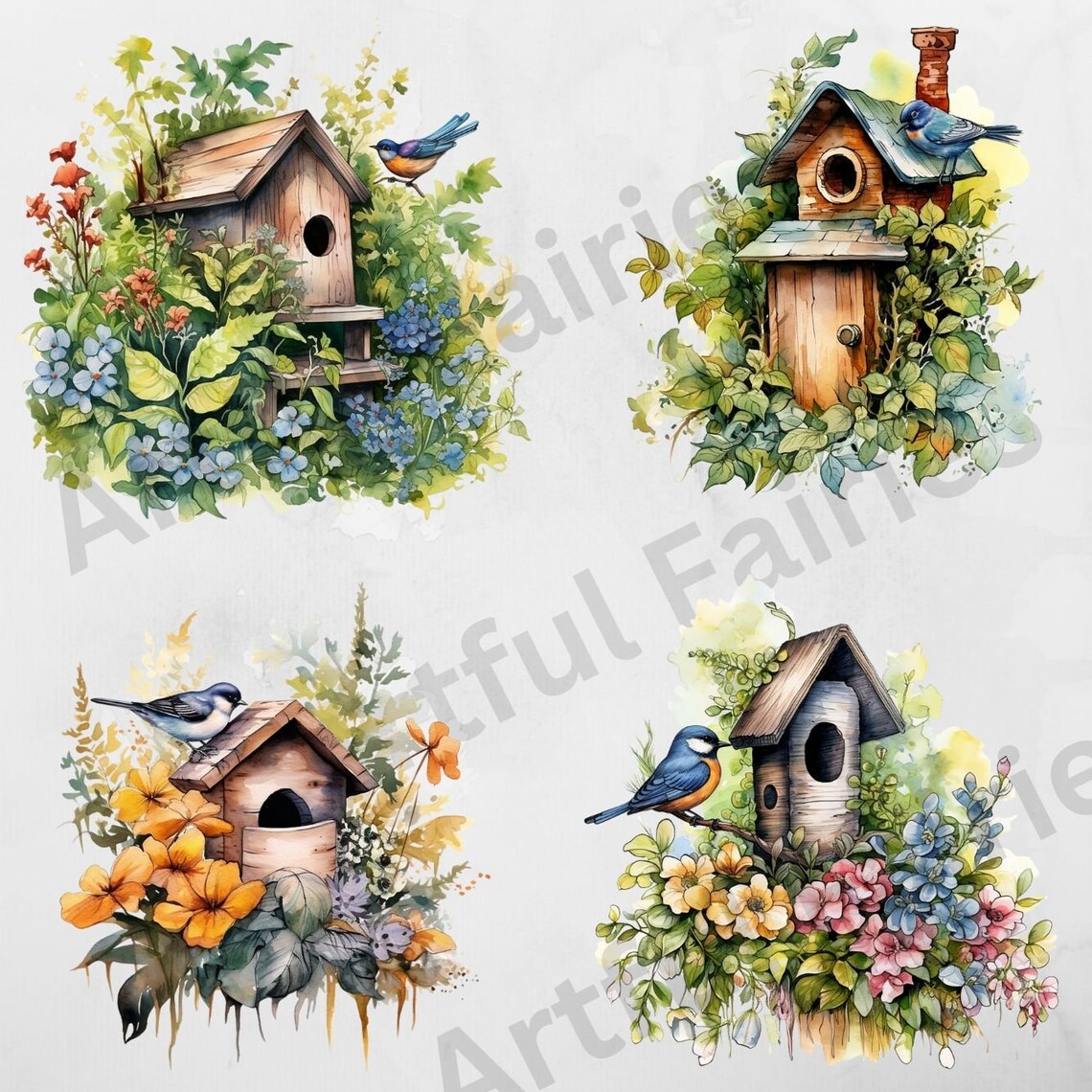 Watercolor Birdhouse Clipart Birdhouses Clipart Spring Clipart Garden ...