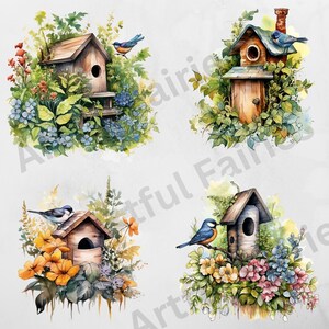 Watercolor Birdhouse Clipart Birdhouses Clipart Spring Clipart Garden ...