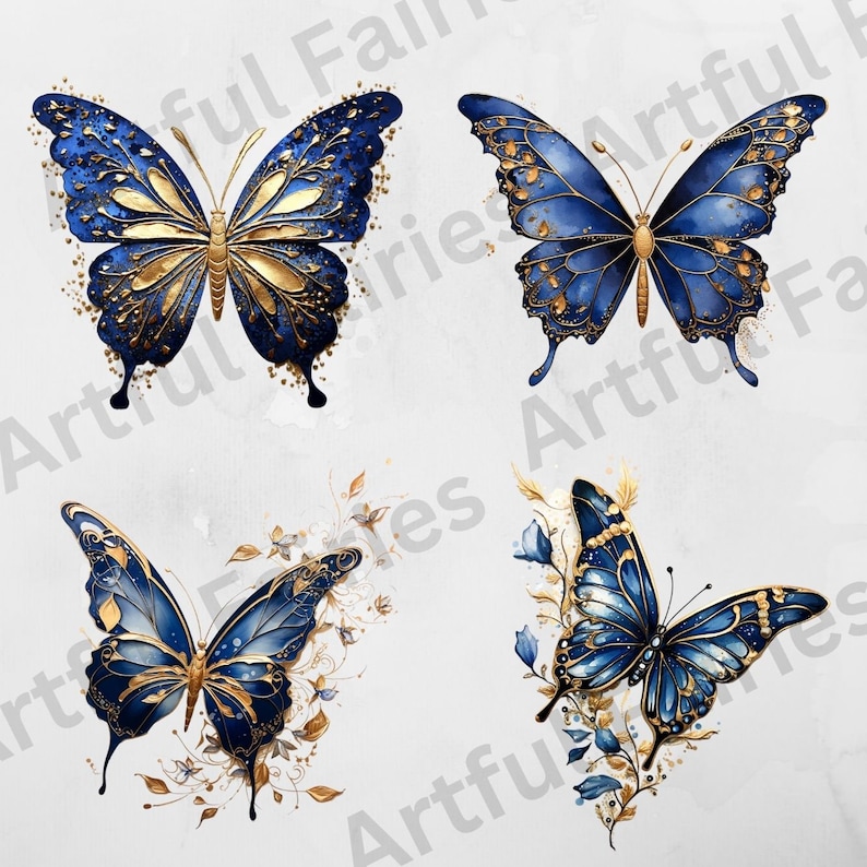 Butterfly Clipart Navy Gold Butterfly PNG Butterflies PNG Blue ...