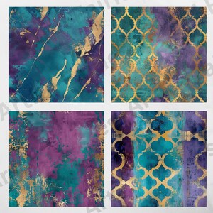 Grungy Seamless Pattern Digital Paper Backgrounds Gold Purple Teal ...