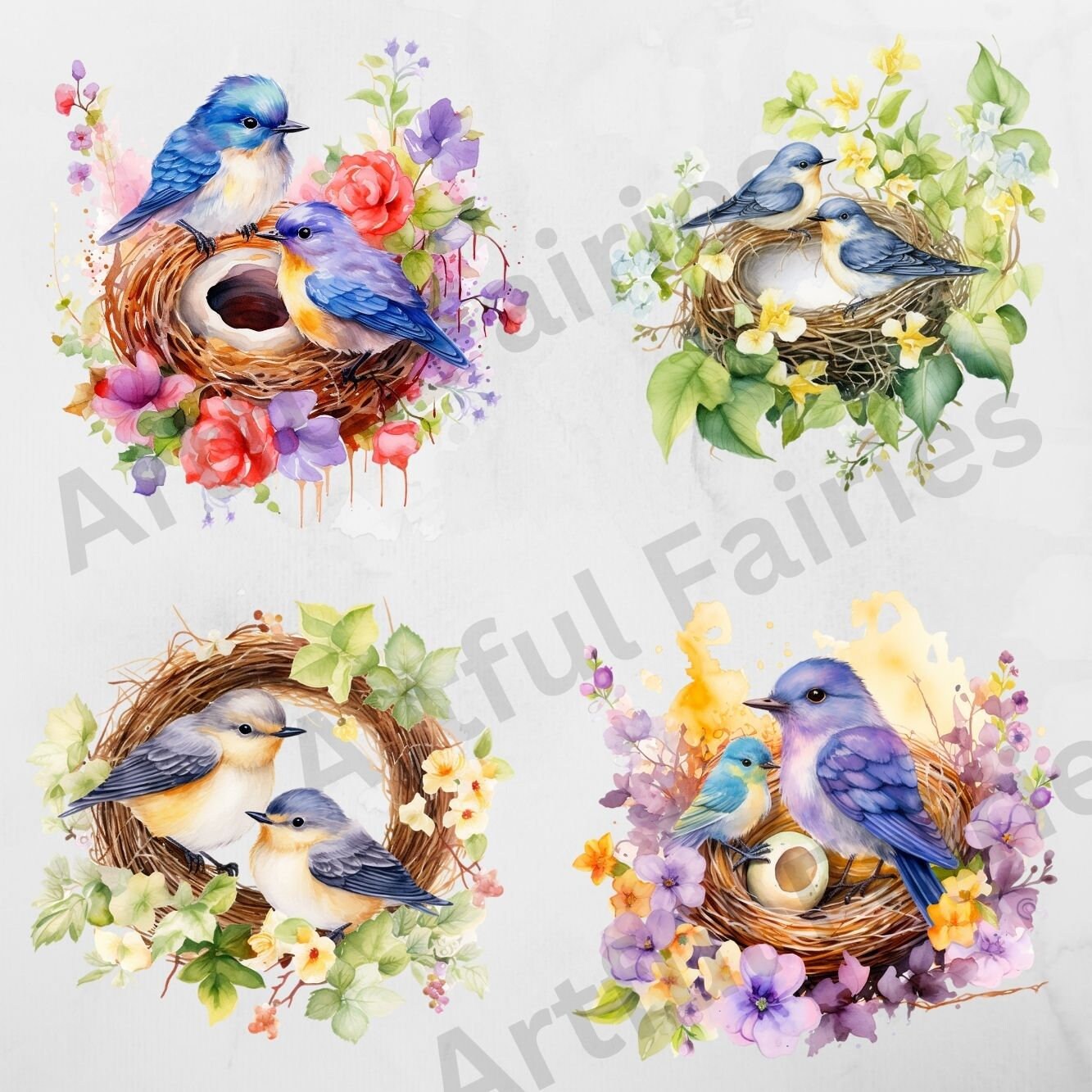 Watercolor Bird Nest Clipart Bundle Spring Clipart Garden Clipart ...