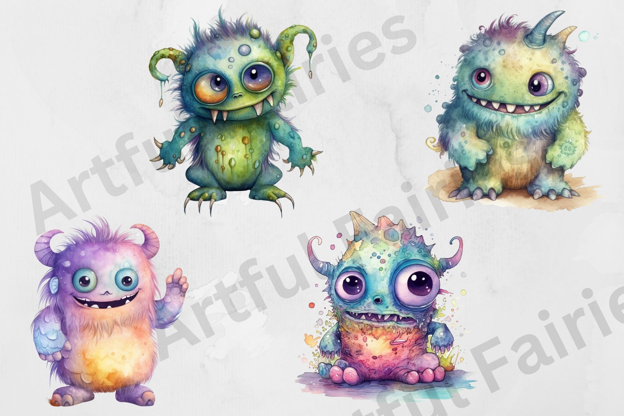 Cute Monster Clipart Monsters Watercolour Clipart Bundle PNG - Etsy