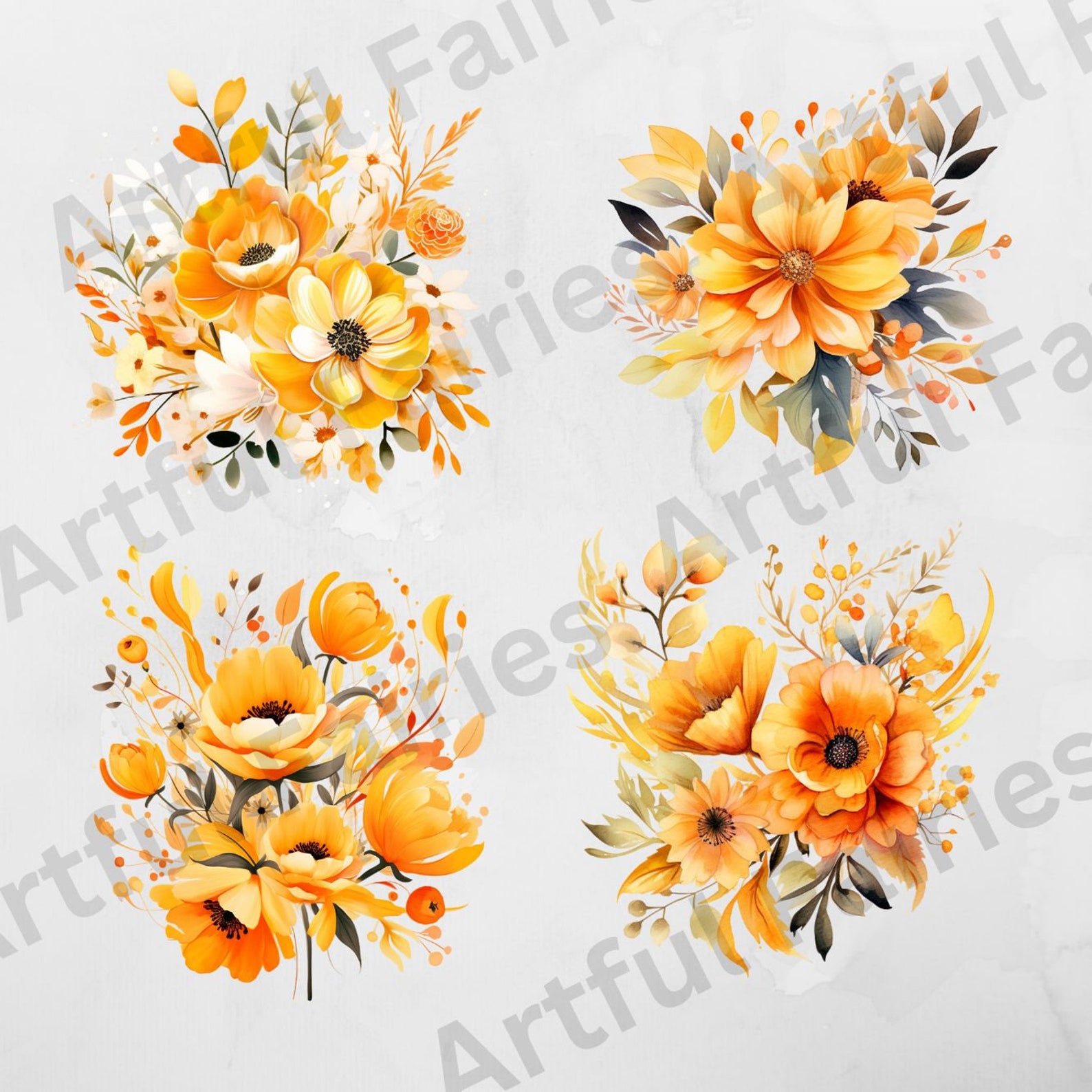 Watercolor Floral Clipart Orange Yellow Flower Border PNG Floral ...