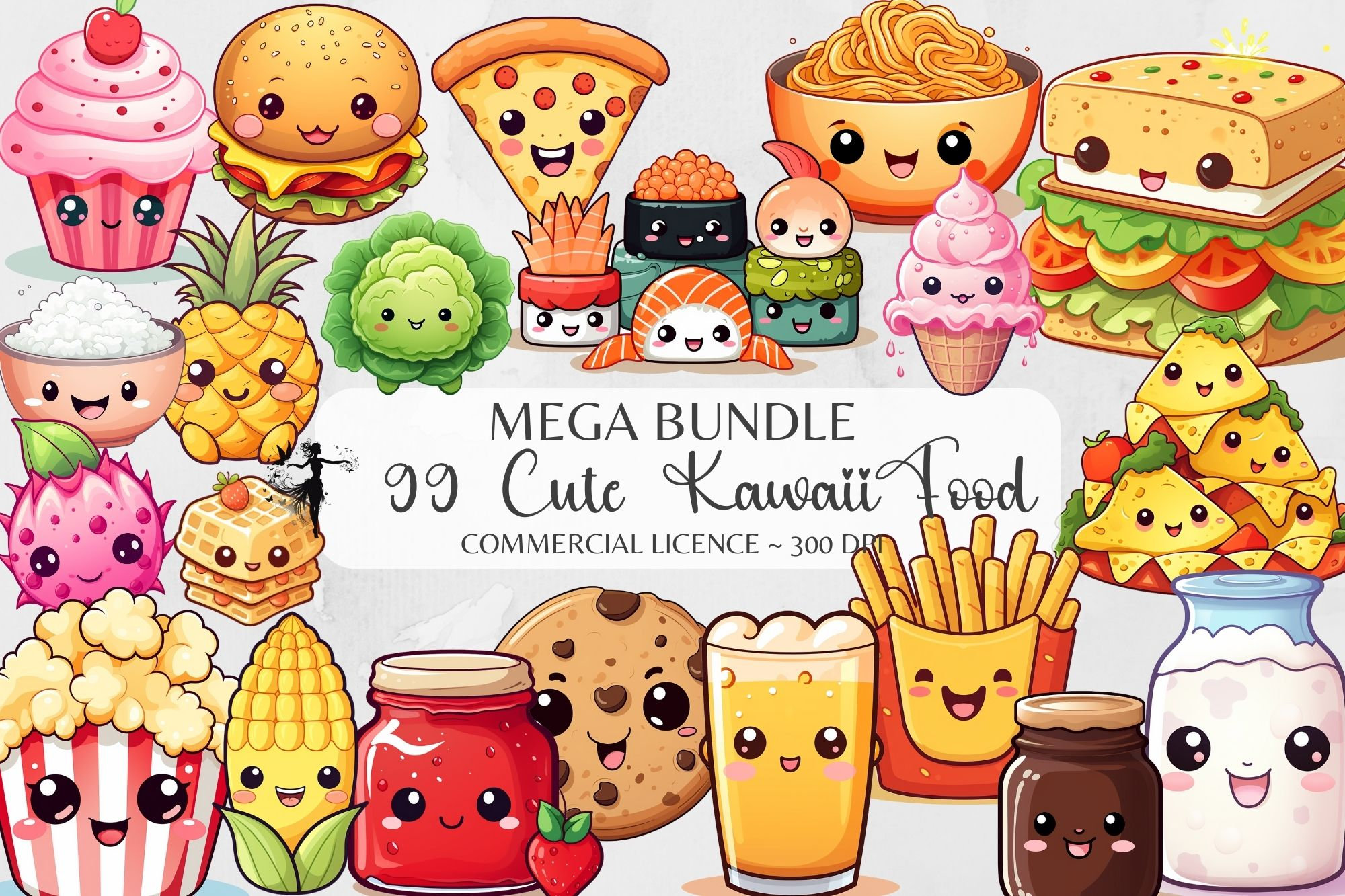 Kawaii Clipart Cute Food Clipart Printable Sublimation Kawaii Stickers ...