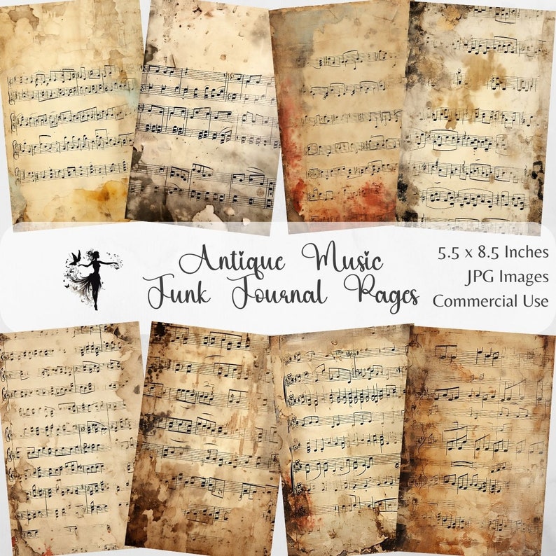Antique Music Junk Journal Pages Digital Scrapbook Paper Kit Printable ...