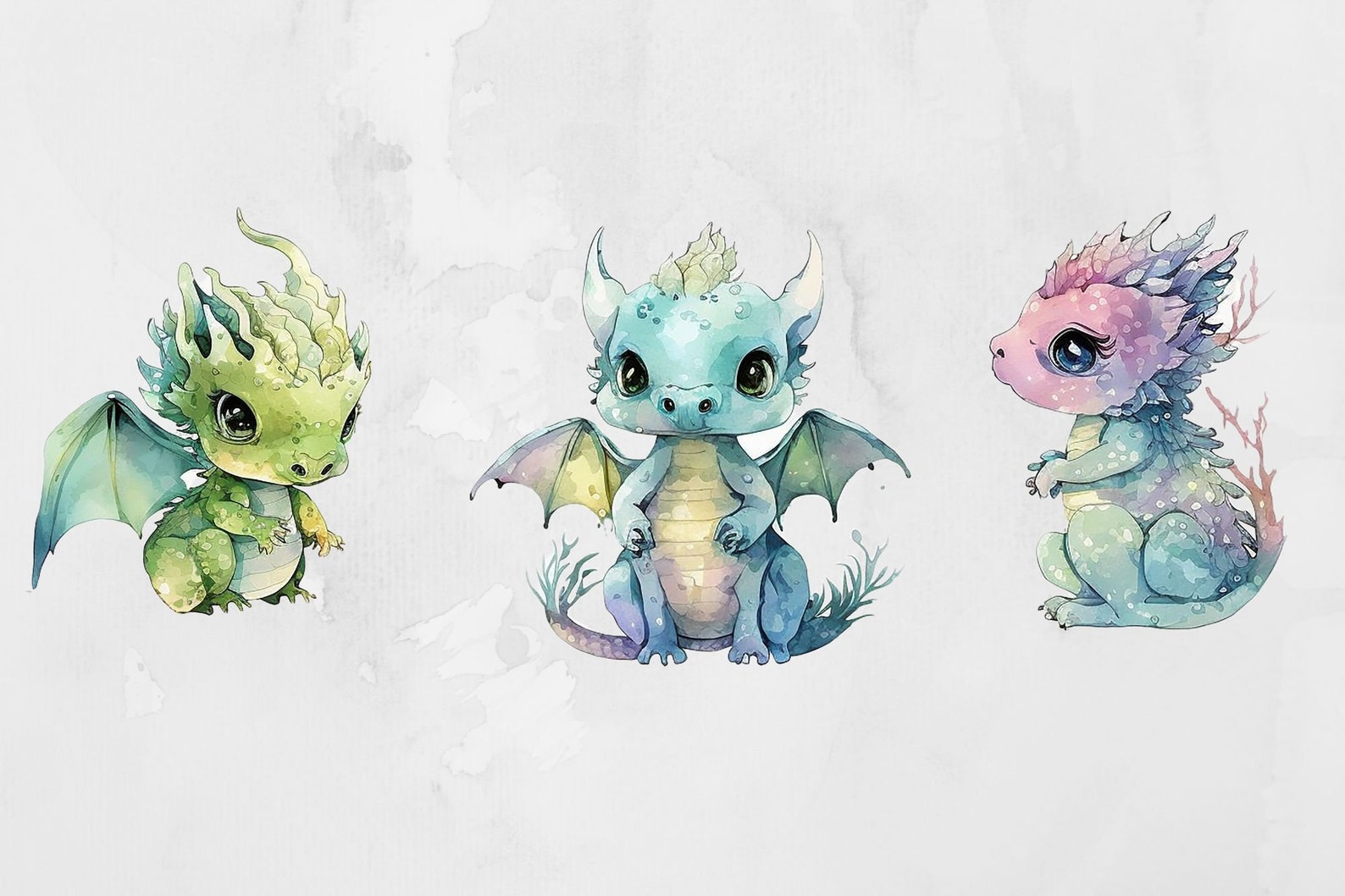 Cute Baby Watercolor Dragons Clipart Baby Dragon Clip Art Kawaii Dragon ...