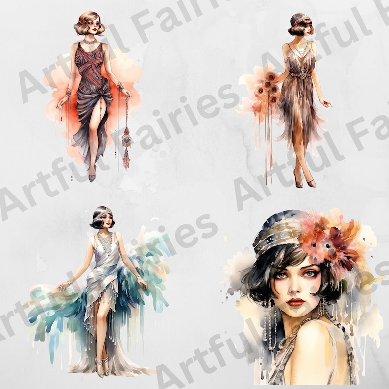 Flapper Clipart 1920s Party Clipart Flapper Dress PNG Retro People ...