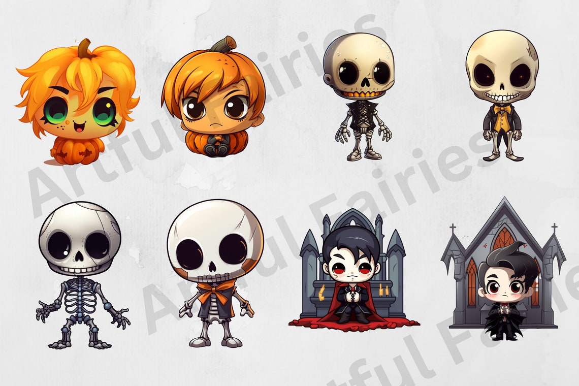 Kawaii Halloween Clipart Cute Halloween PNG Chibi Clipart - Etsy