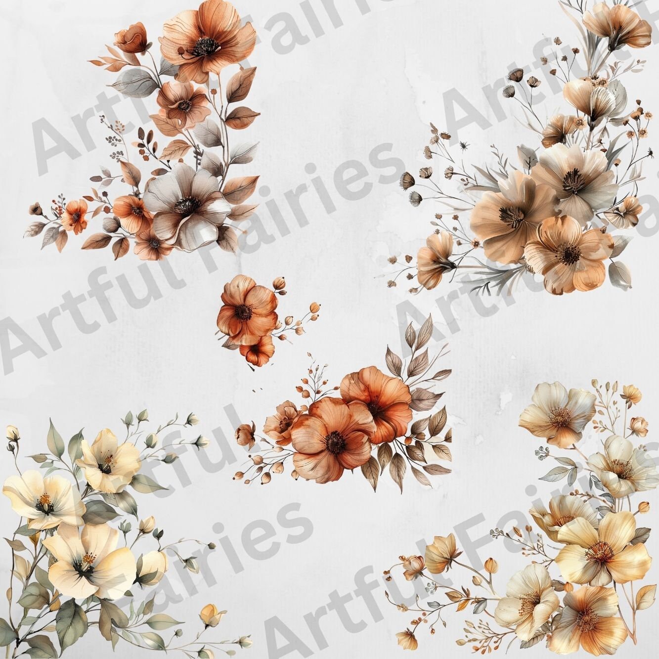 Neutral Floral Corners Clipart Neutral Flower Borders PNG Beige Digital ...