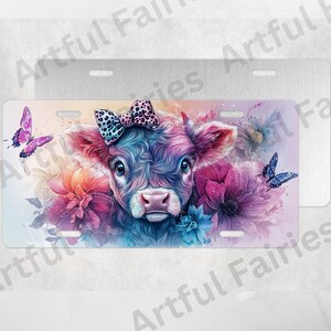 Highland Cow License Plate PNG Design Cute Front License Plate Floral ...