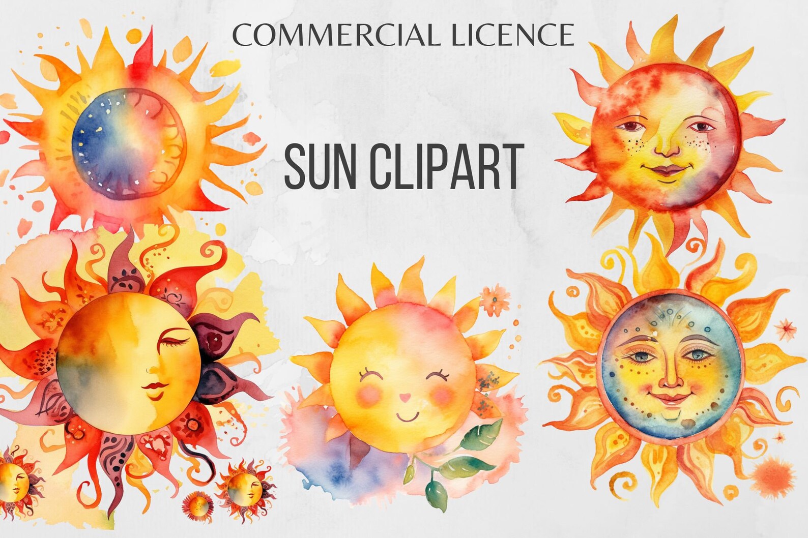 Watercolor Sun Clipart Sun Watercolour Clipart Warm Sun PNG Summer Sun ...
