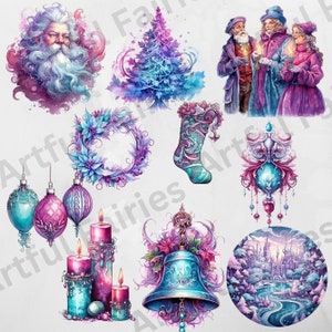 Pastel Christmas Clipart Bundle Watercolor Pink Christmas PNG Pastel ...